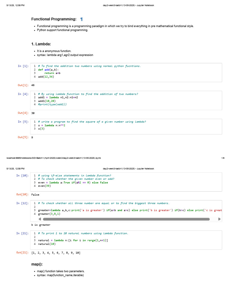 Day2 Week3 Batch1 (13!05!2025) Jupyter Notebook | PDF | Anonymous Function | Functional Programming