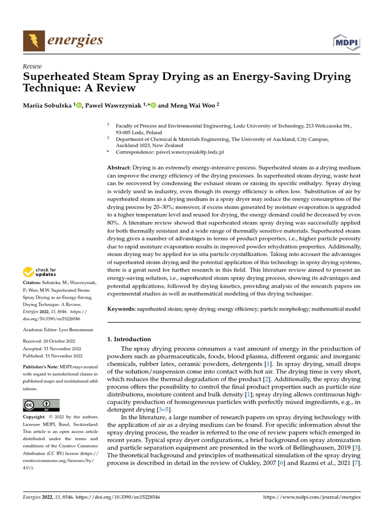 Superheated Steam Spray Drying As An Ene | PDF | Steam | Inverse Problem