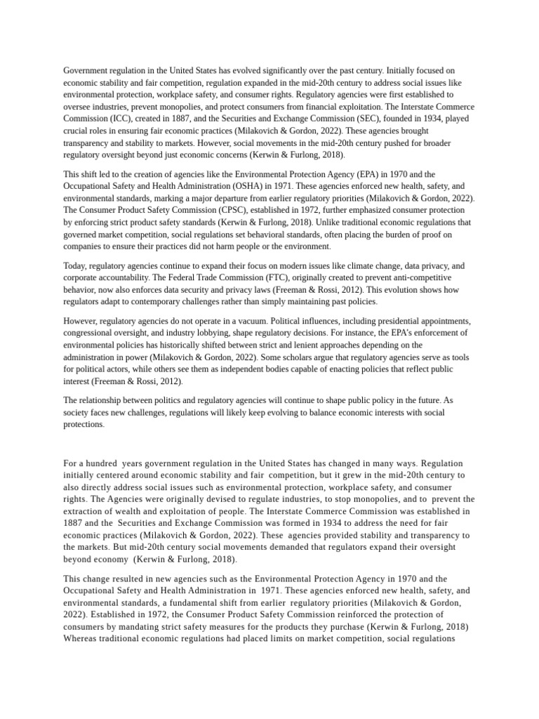 Government Regulation in The United States Has Evolved Significantly ...