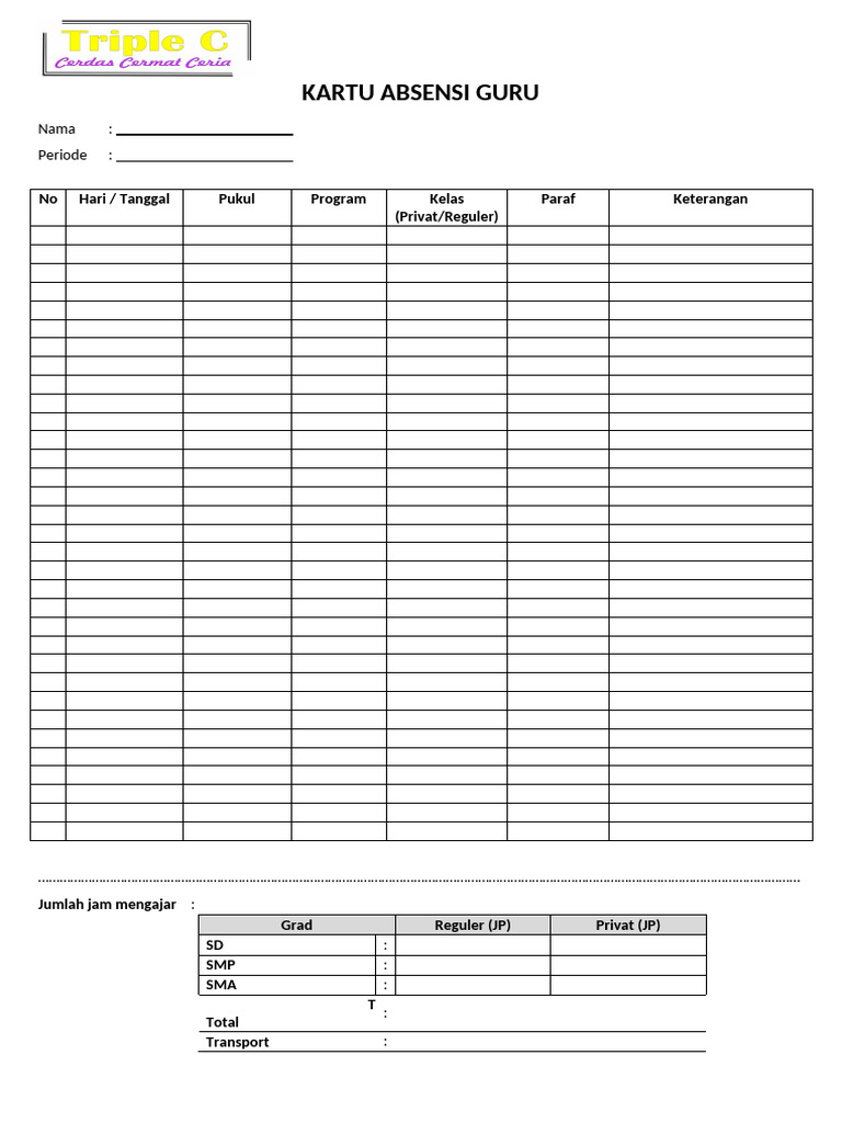 Kartu Absensi Guru | PDF