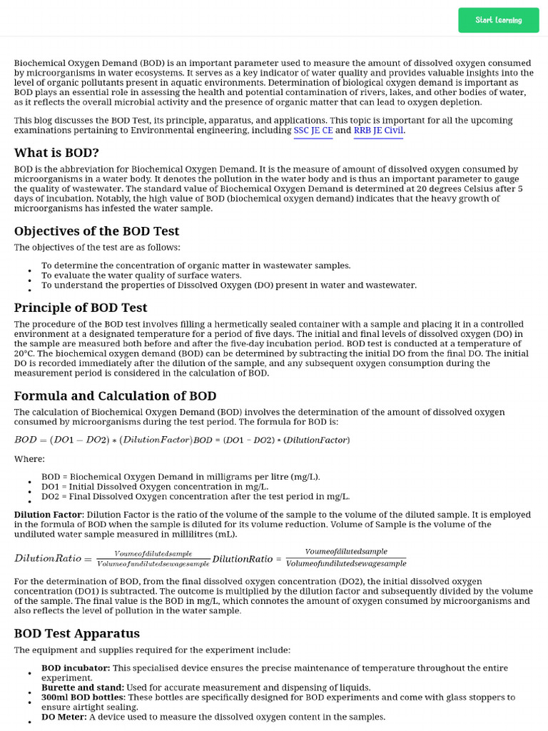 BOD Test - Principle, Procedure, Measurement Methods, Importance ...