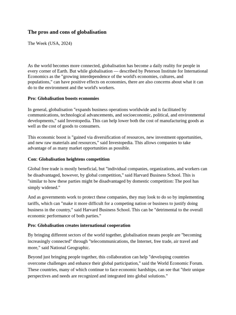 The Pros and Cons of Globalisation | PDF | Globalization | Poverty