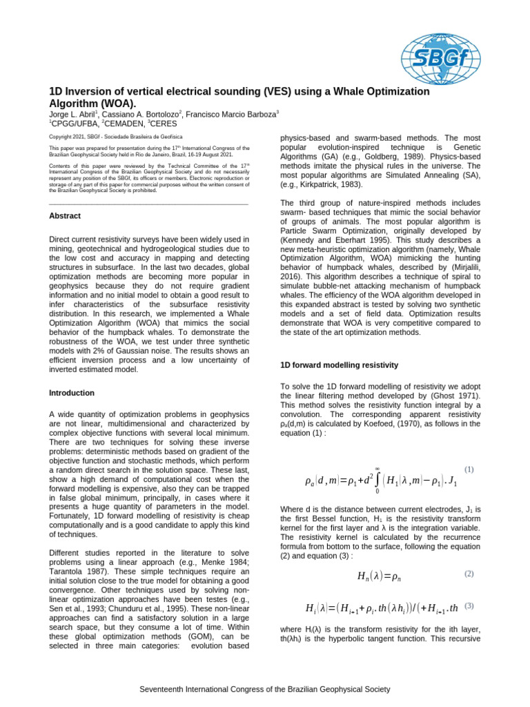 1D Inversion of Vertical Electrical Sounding | PDF | Mathematical ...