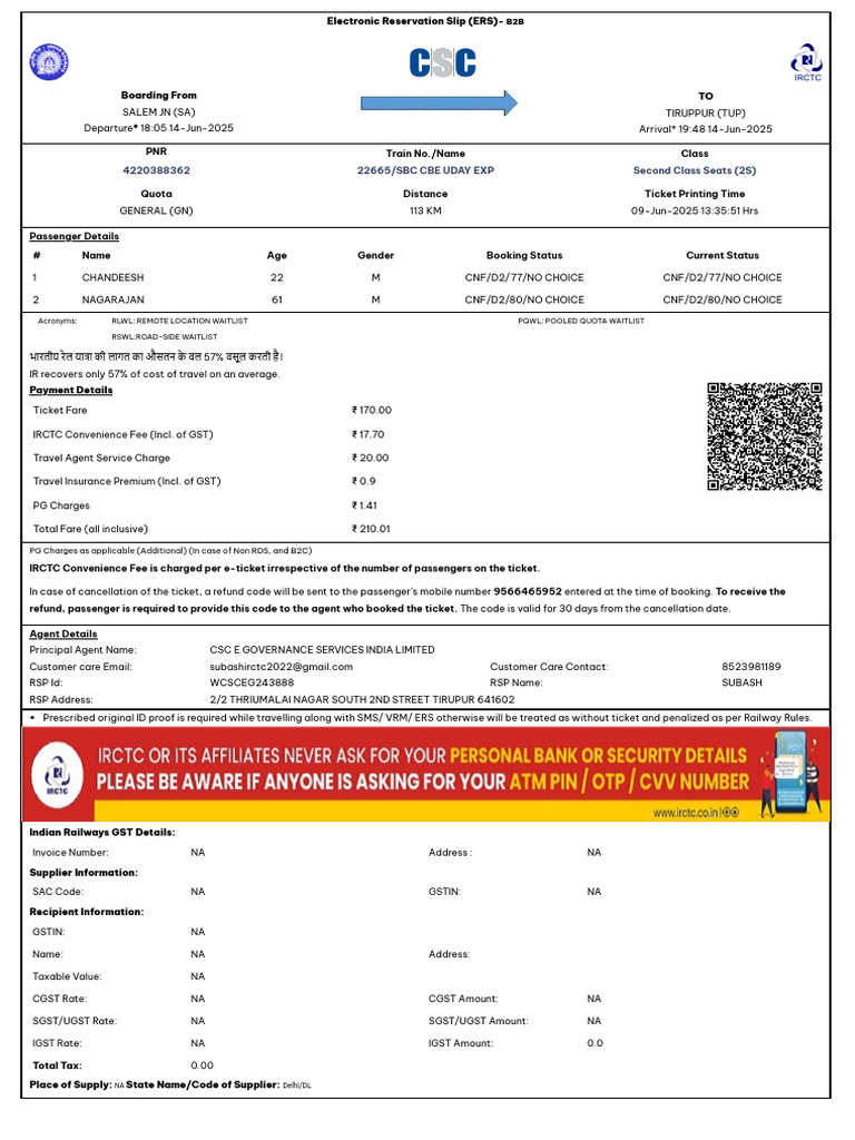 B2B Electronic Reservation Slip for Train | PDF | Government Finances ...