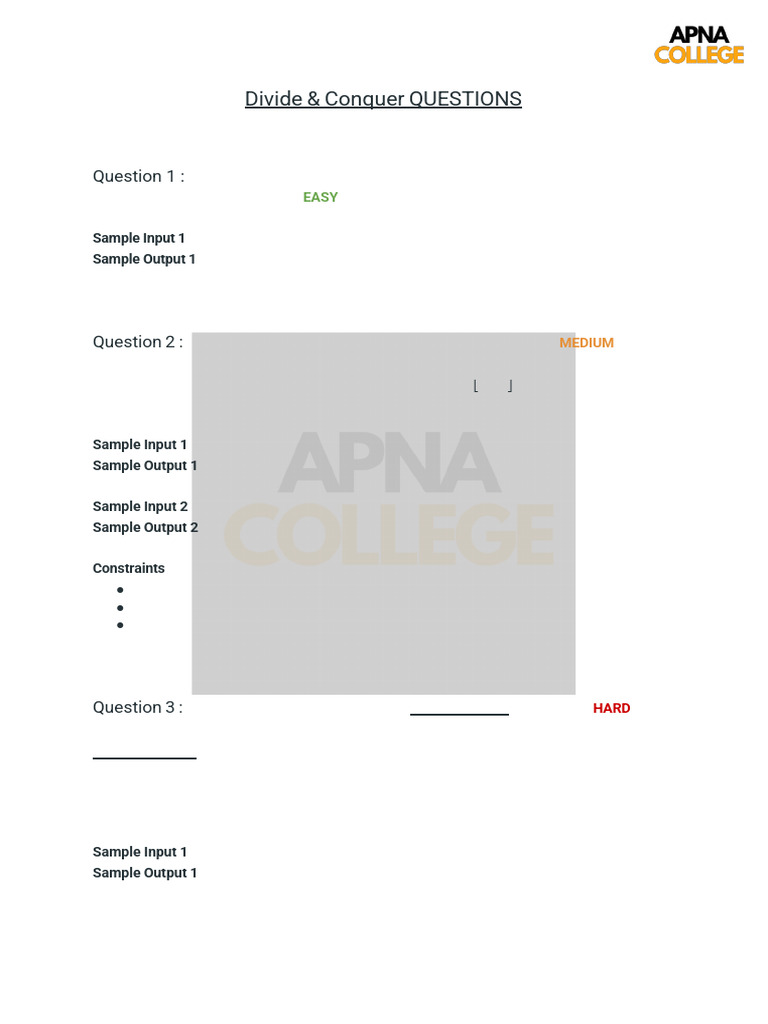 Divide & Conquer Questions | PDF