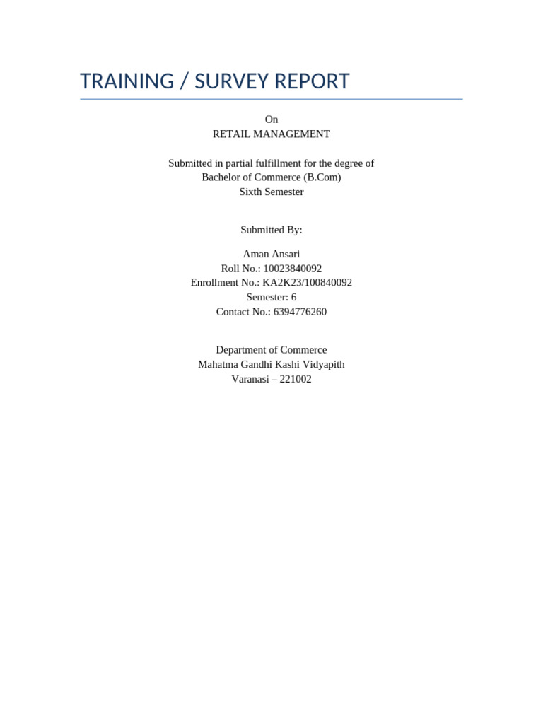 Retail Management Training Report Aman Ansari | PDF