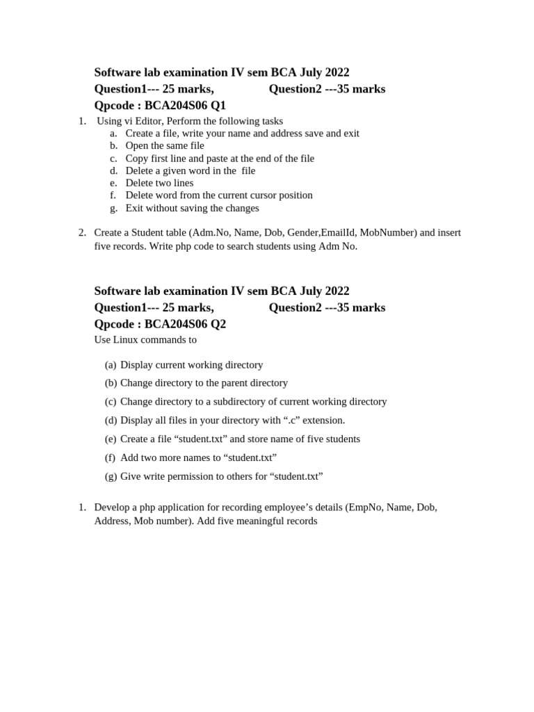 PhpLinux Lab IV Model Exam QP 2022 | PDF | Computer File | Directory (Computing)