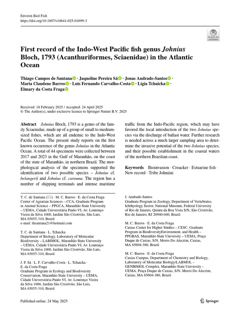 Santana Et Al (2025) Johnius in The Atlantic Ocean | PDF | Anatomical ...