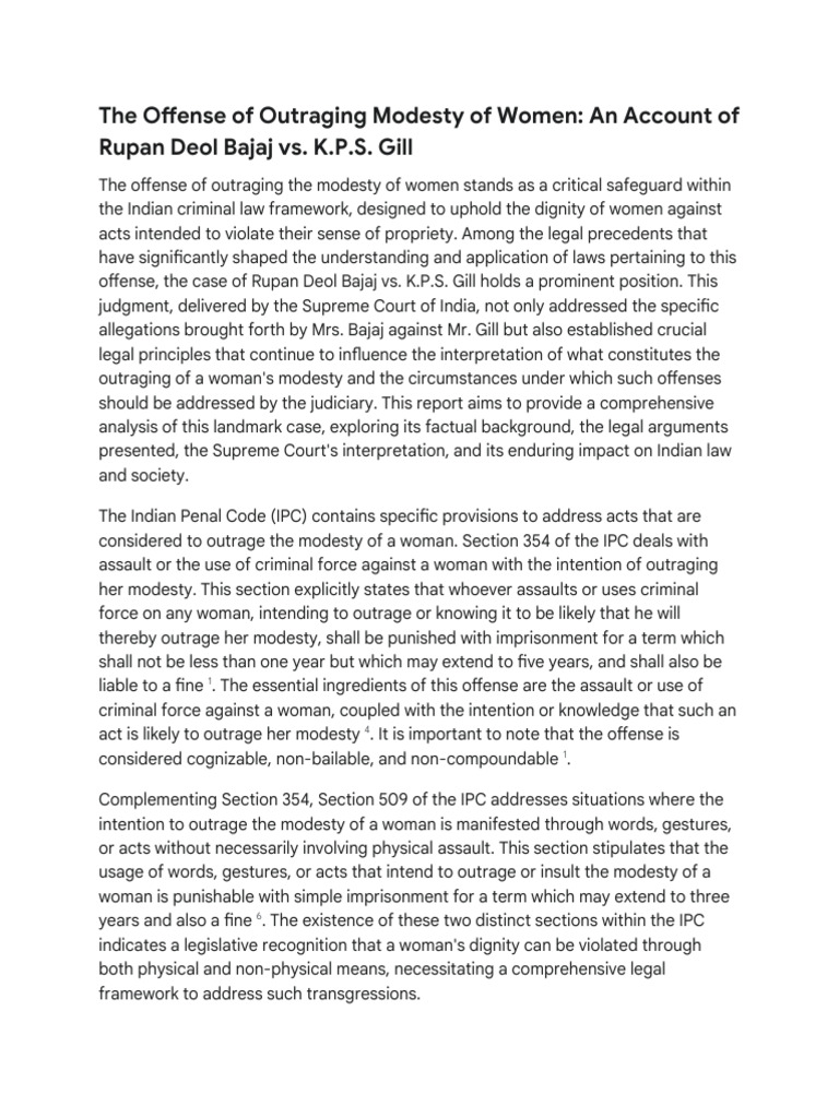 Outraging Modesty - Bajaj vs. Gill | PDF | Modesty | Assault