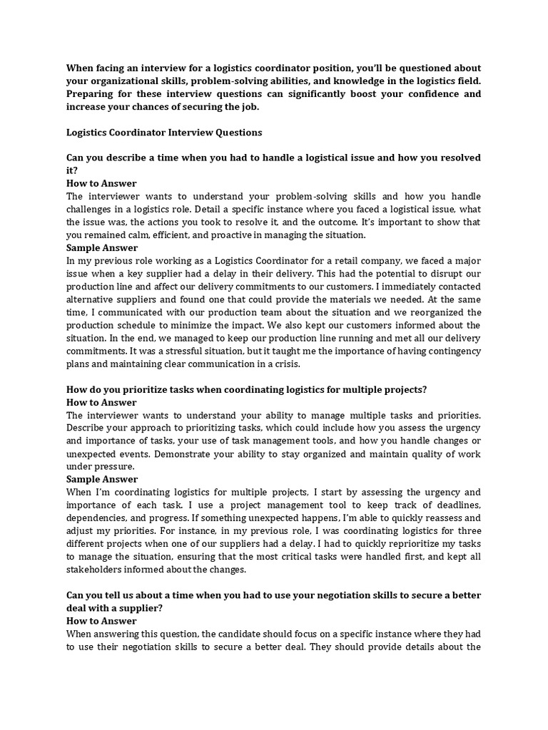 Logistics Coordinator Interview Questions by Alfy | PDF | Logistics ...