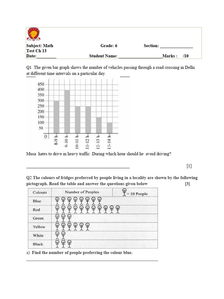 6th Grade Math Test on Graphs and Surveys | PDF