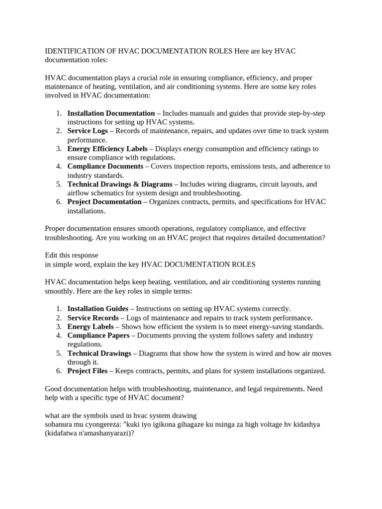 Identification of Hvac Documentation Roles Here Are Key Hvac Documentation Roles - 044744 | PDF ...