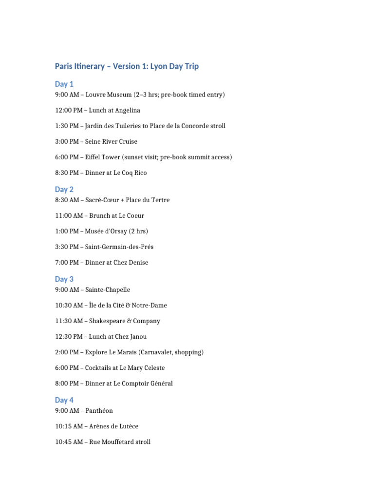 9-Day Paris Itinerary with Lyon Trip | PDF