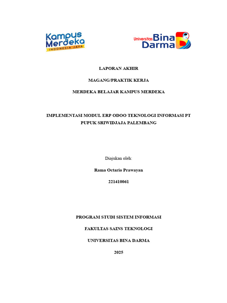 Implementasi Modul Erp Odoo Teknologi Informasi PT Pupuk Sriwidjaja Palembang | PDF