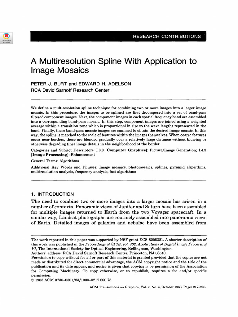 Multiresolution Spline for Image Mosaics | PDF | Spline (Mathematics ...