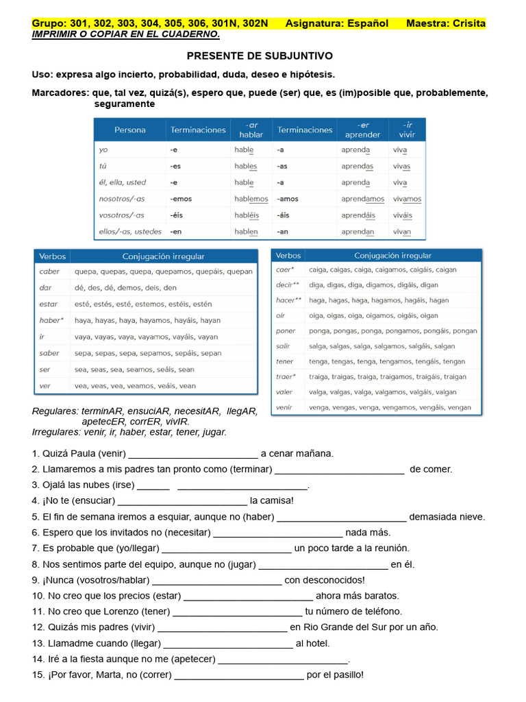 Presente de Subjuntivo en Español | PDF