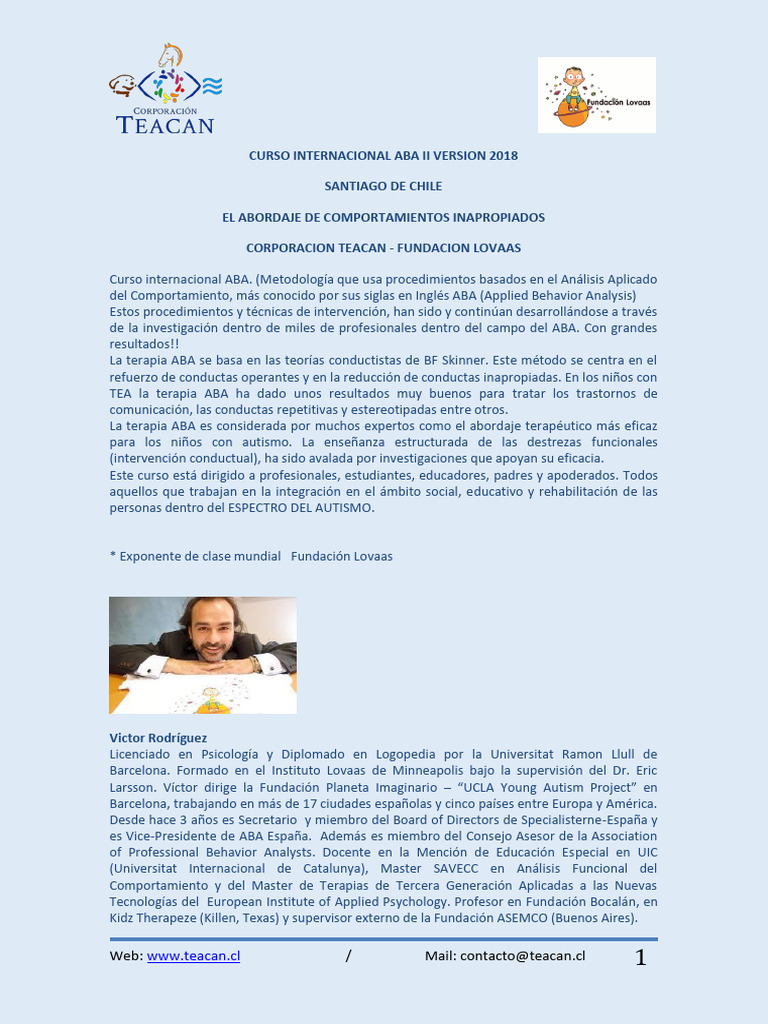 Curso Internacional ABA en Chile 2022 | PDF | Tarjeta de débito | Autismo