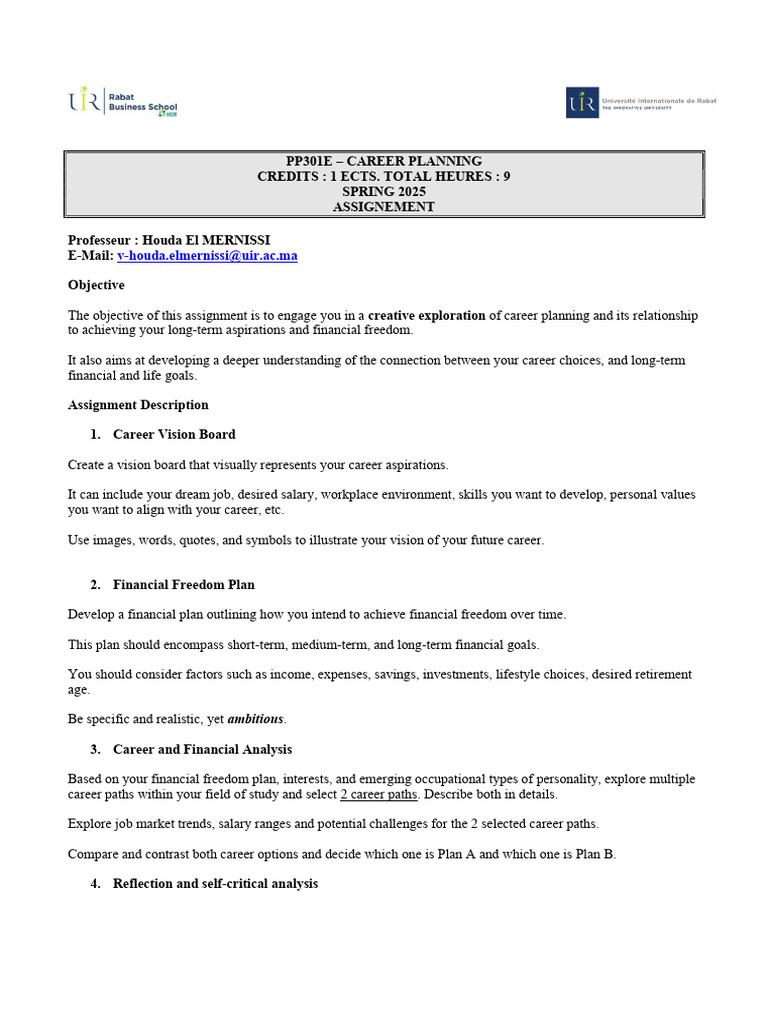 PP301E - Career Planning 1 - PGE1 - Final Assignement | PDF