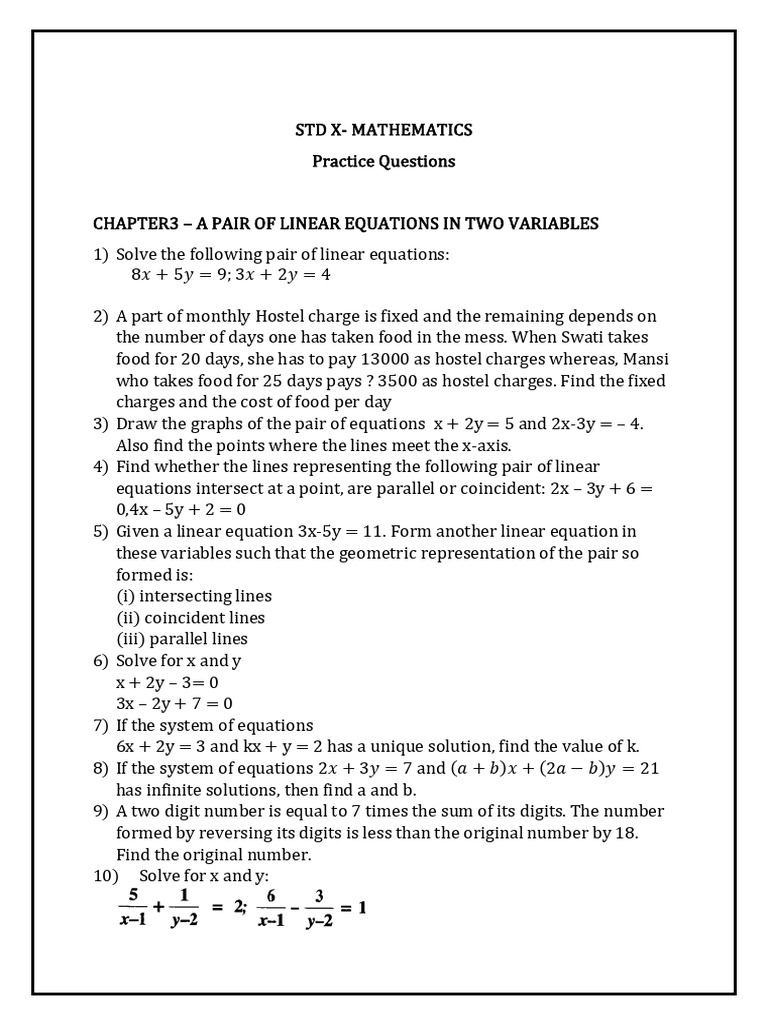 Linear Equation in Two Variable Extra Sums | PDF | Equations | Speed