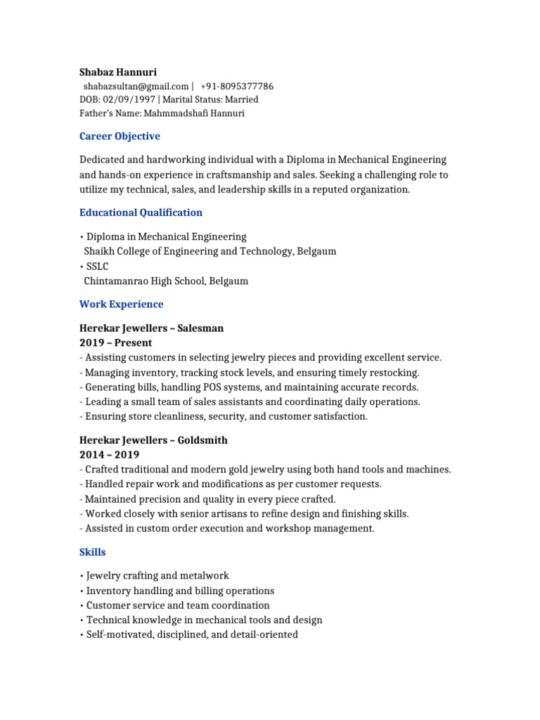 Shabaz Hannuri Resume | PDF