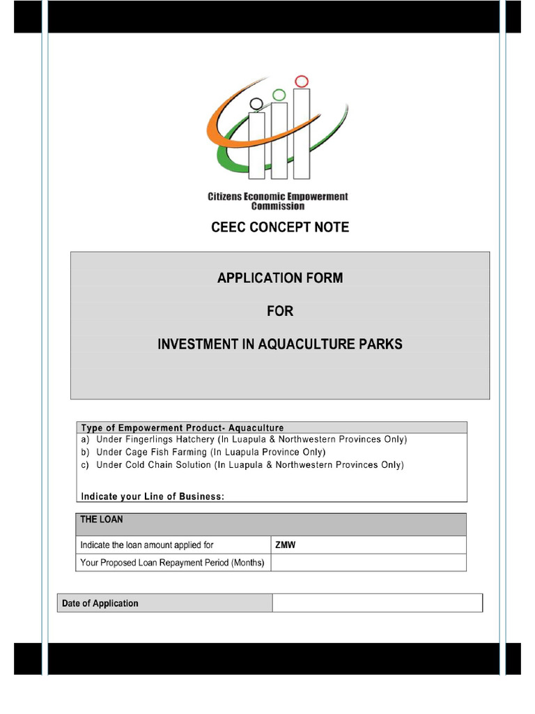 CEEC Aquaculture Parks Application Form | PDF