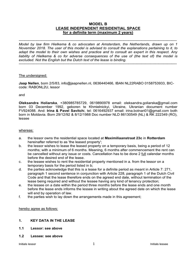 Lease Agreement for Maximiliaanstraat 23c | PDF | Lease | Common Law