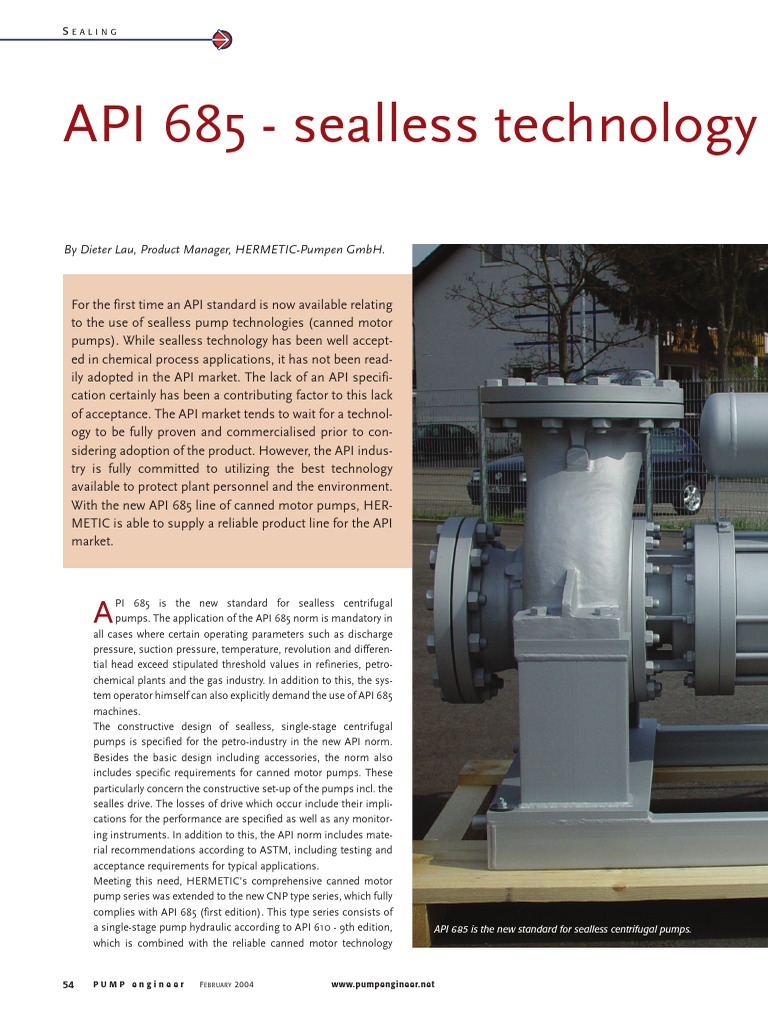 API 685: Sealless Pump Standard Overview | PDF | Pump | Chemical ...