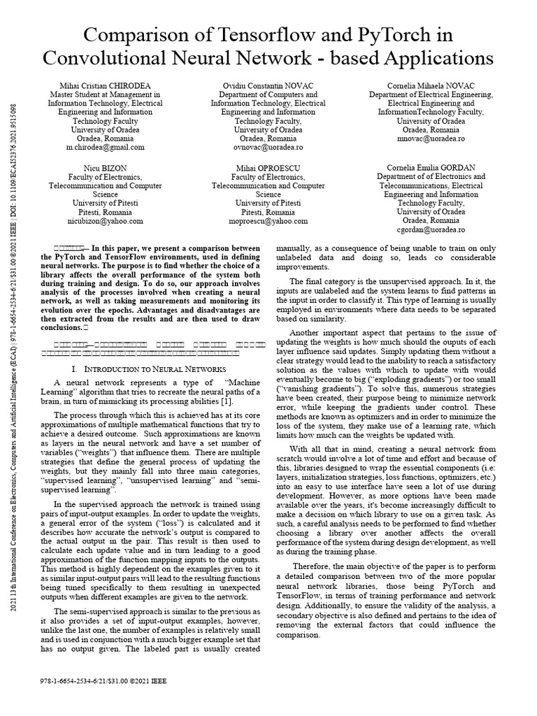 Comparison of Tensorflow and PyTorch in Convolutional Neural Network - Based Applications | PDF ...