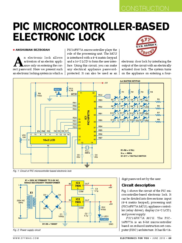 PIC Microcontroller Electronic Lock | PDF | Microcontroller ...