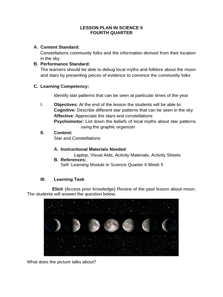 Science Lesson Plan: Constellations and Myths | PDF | Constellation | Stars
