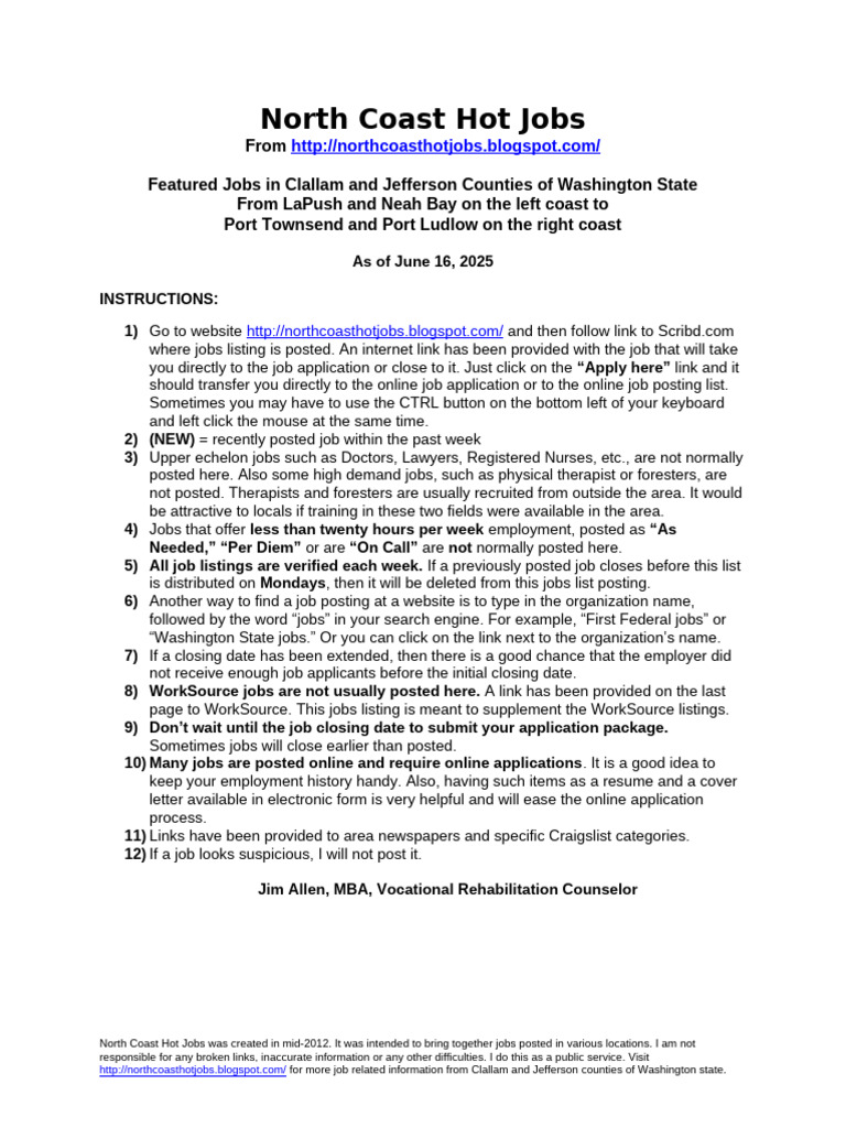 North Coast Hot Jobs June 16 | PDF