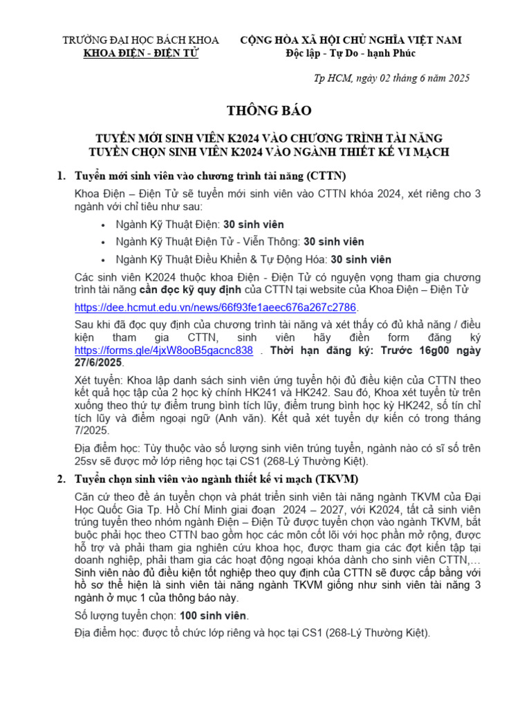 Thong Bao CTTN | PDF
