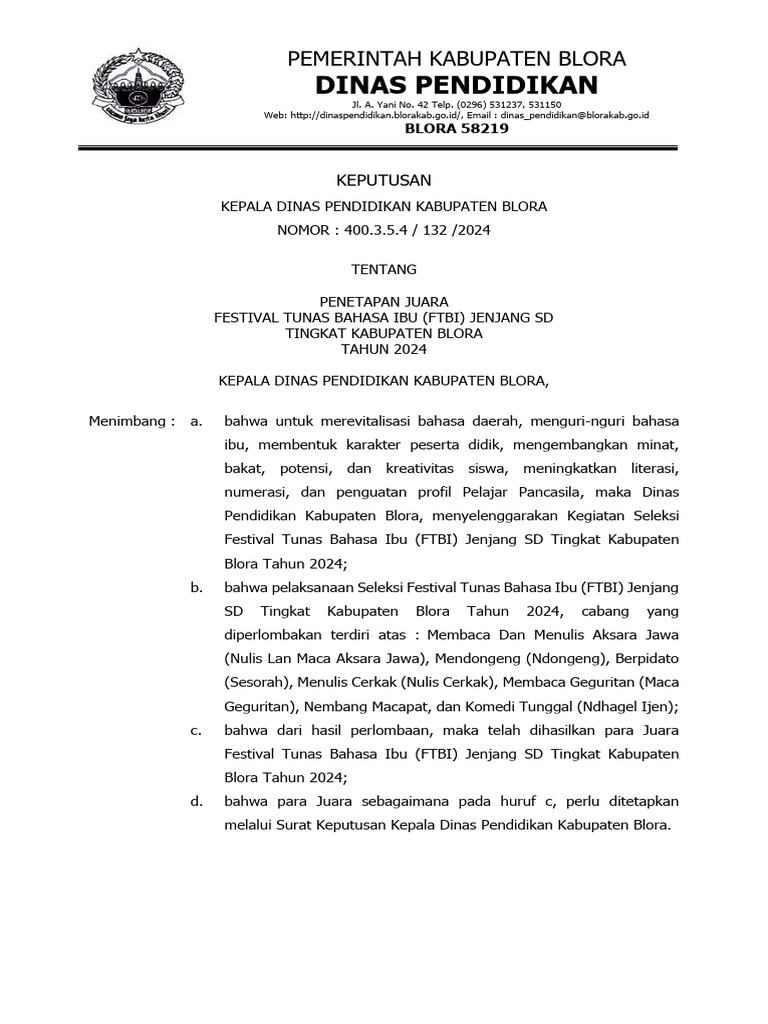 SK Juara Ftbi SD Blora 2024 | PDF