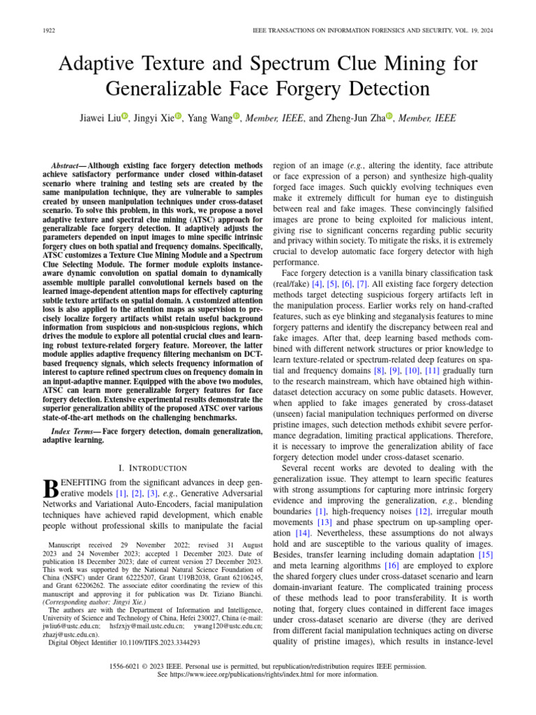 Adaptive Texture and Spectrum Clue Mining For Generalizable Face Forgery Detection | PDF ...