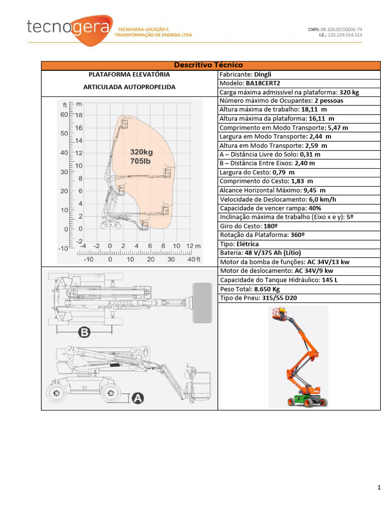 Plataforma Elevatória Articulada Dingli BA18CERT2 | PDF