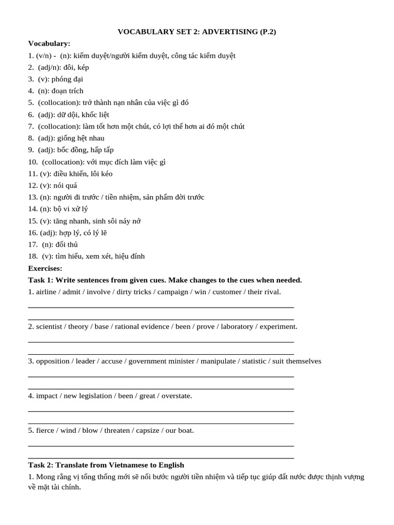 Advertising Vocabulary and Exercises | PDF | Advertising