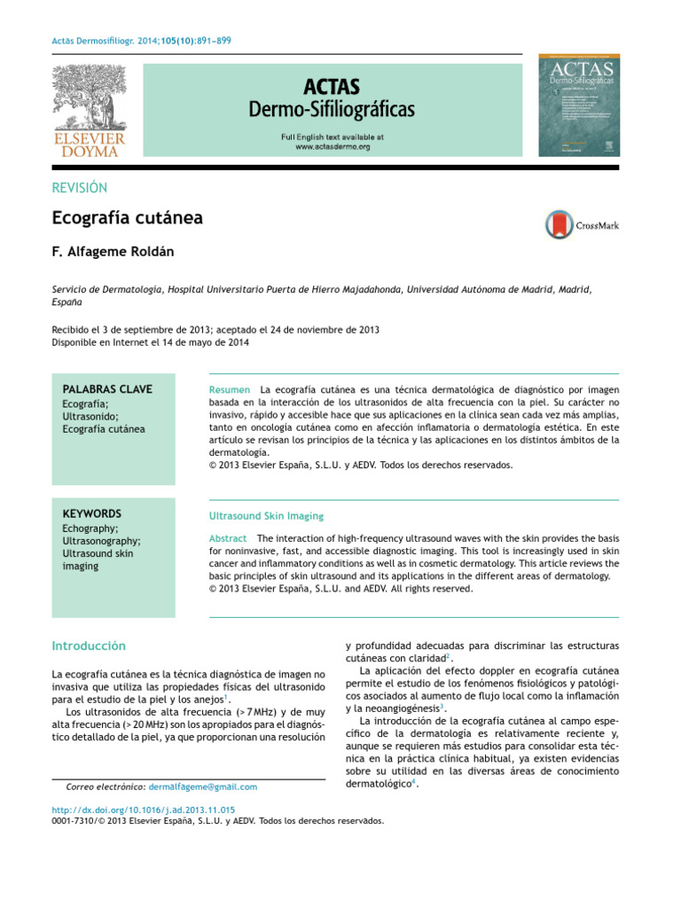 Ecografía cutánea en dermatología | PDF | Ultrasonido médico | Piel