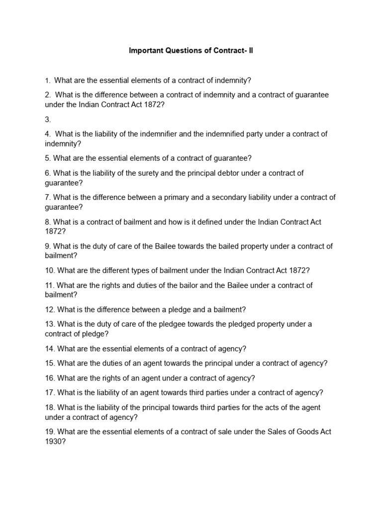 Key Questions on Indian Contract Law II | PDF | Guarantee | Indemnity
