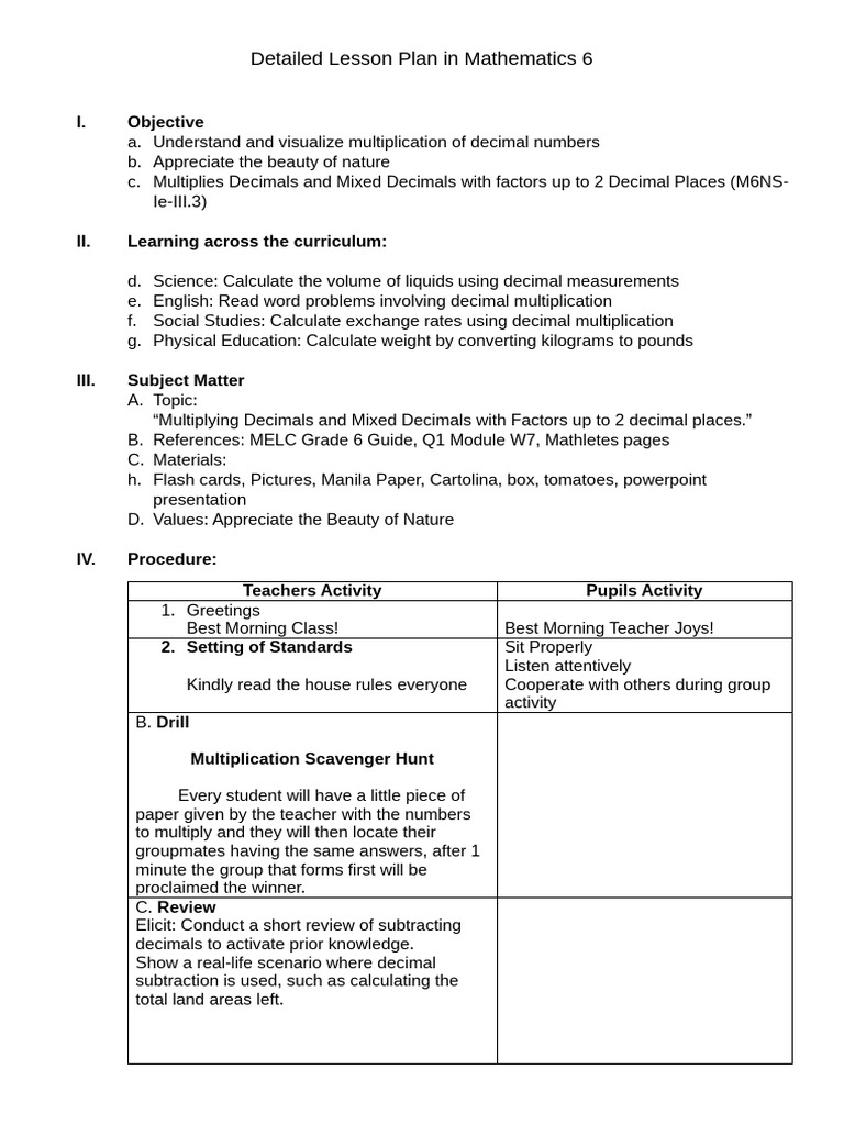 Detailed Lesson Plan in Mathematics 6 2023 Q1 W7 | PDF | Numbers ...