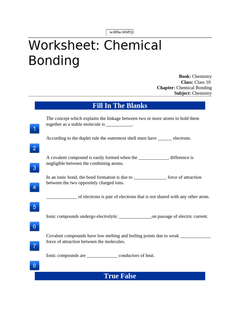 Worksheet Chemical Bonding | PDF | Chemical Compounds | Chemical Bond