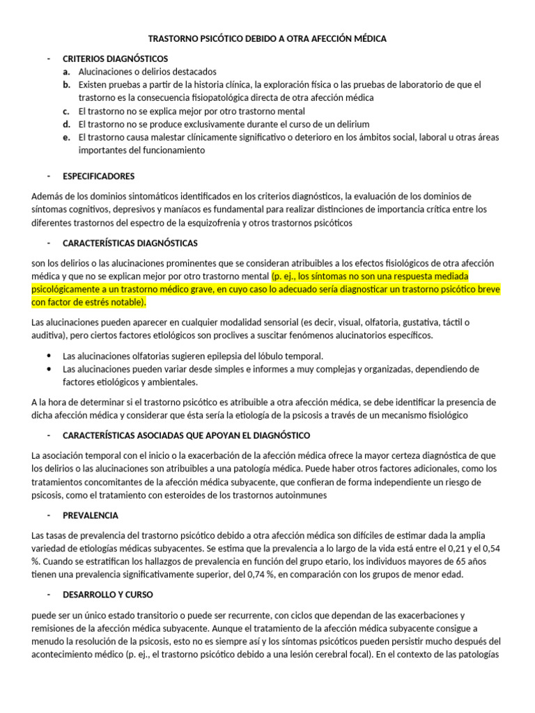 Trastorno Psicótico Debido A Otra Afección Médica | PDF | Psicosis ...