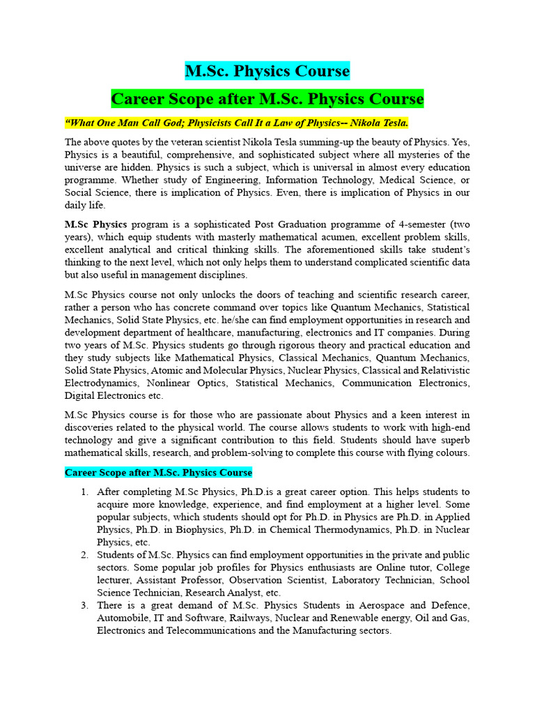 Scope of M.sc. Physics Course | PDF | Physics | Mechanics