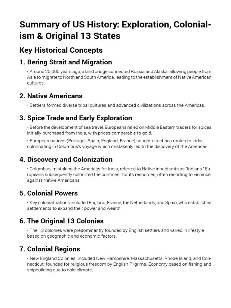 US History: Exploration to 13 Colonies | PDF | European Colonization Of ...