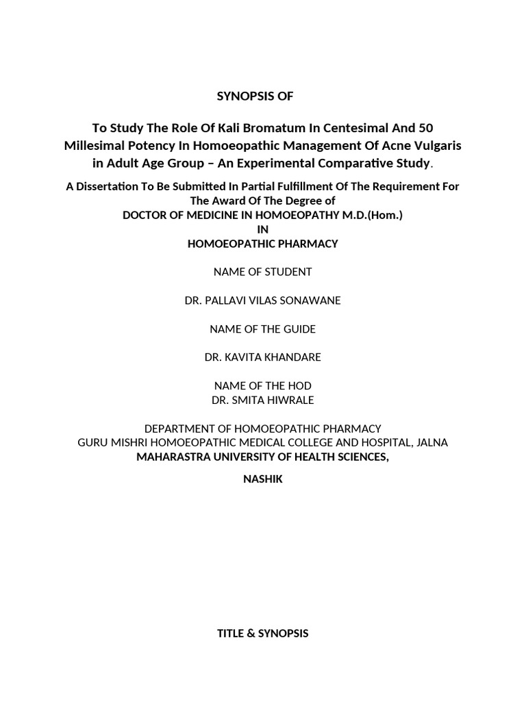 Final Synopsis Acne by Dr. Pallavi Sonawane | PDF | Epidermis | Skin