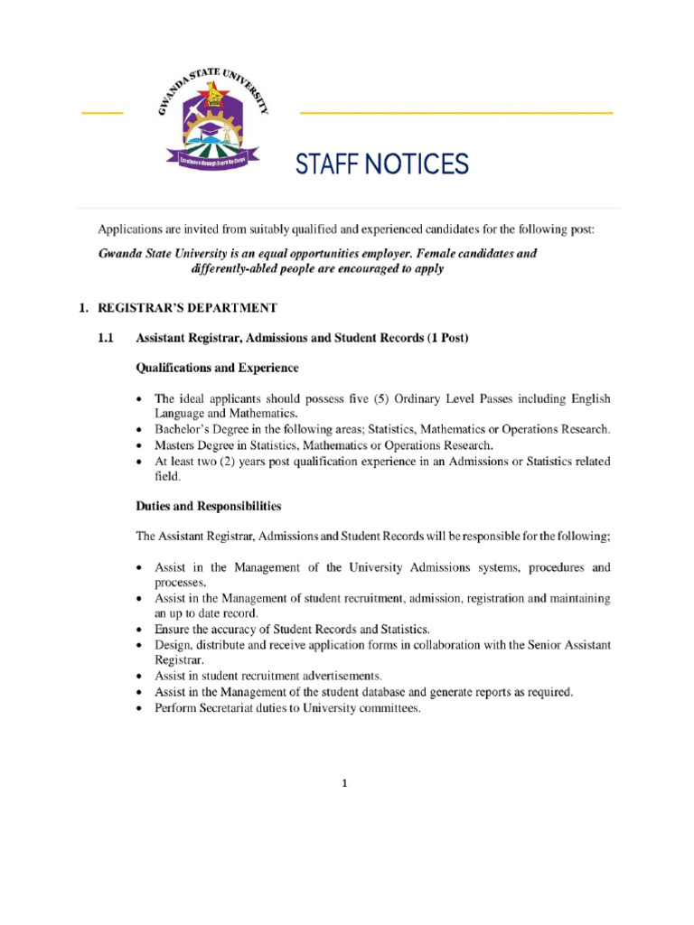 GSU Staff Vacancy 1 | PDF
