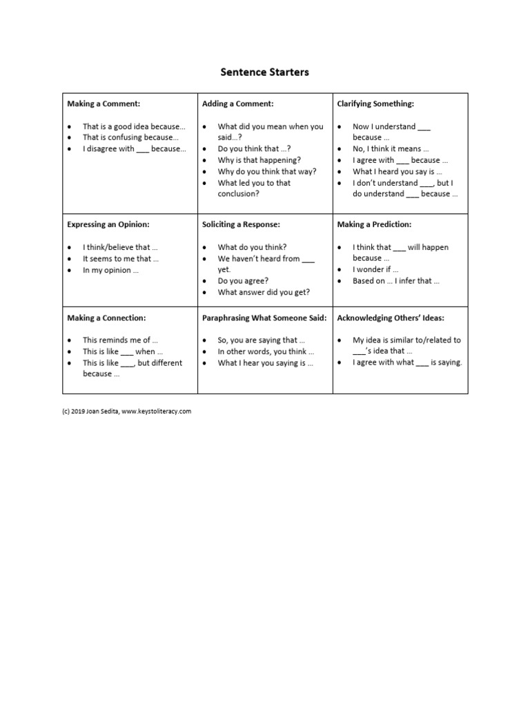 Sentence Starters | PDF