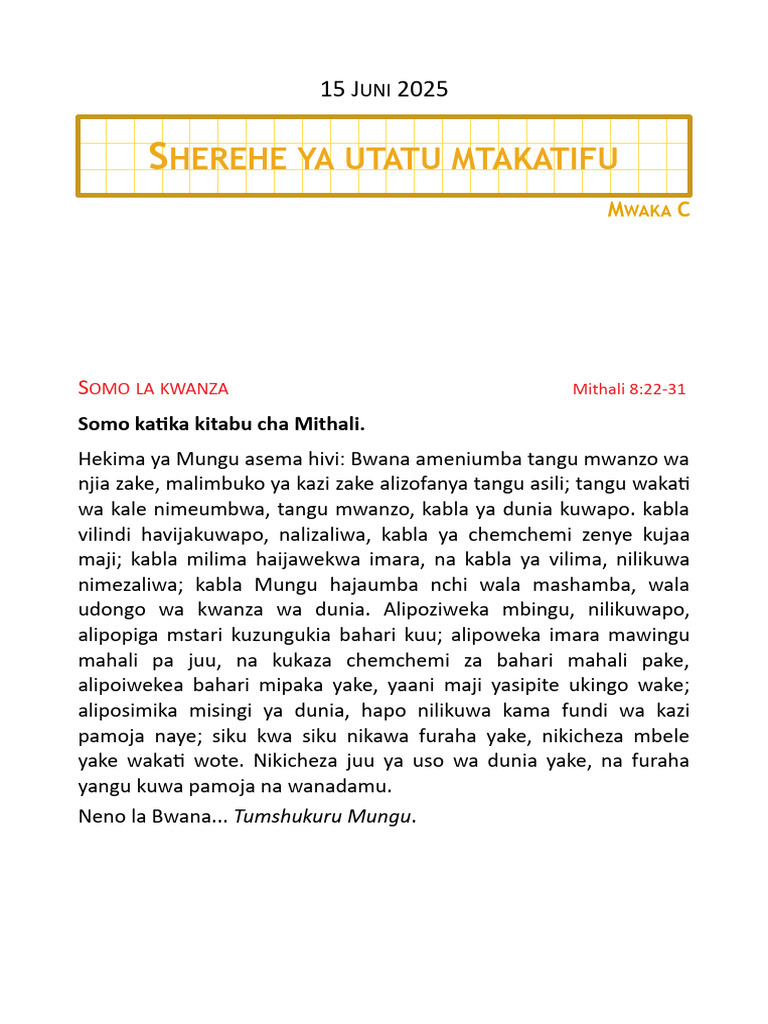 Utatu Mtakatifu C | PDF