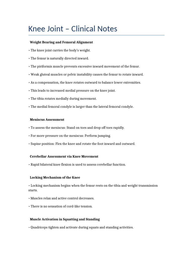 Knee Joint Clinical Notes | PDF | Knee | Anatomical Terms Of Motion