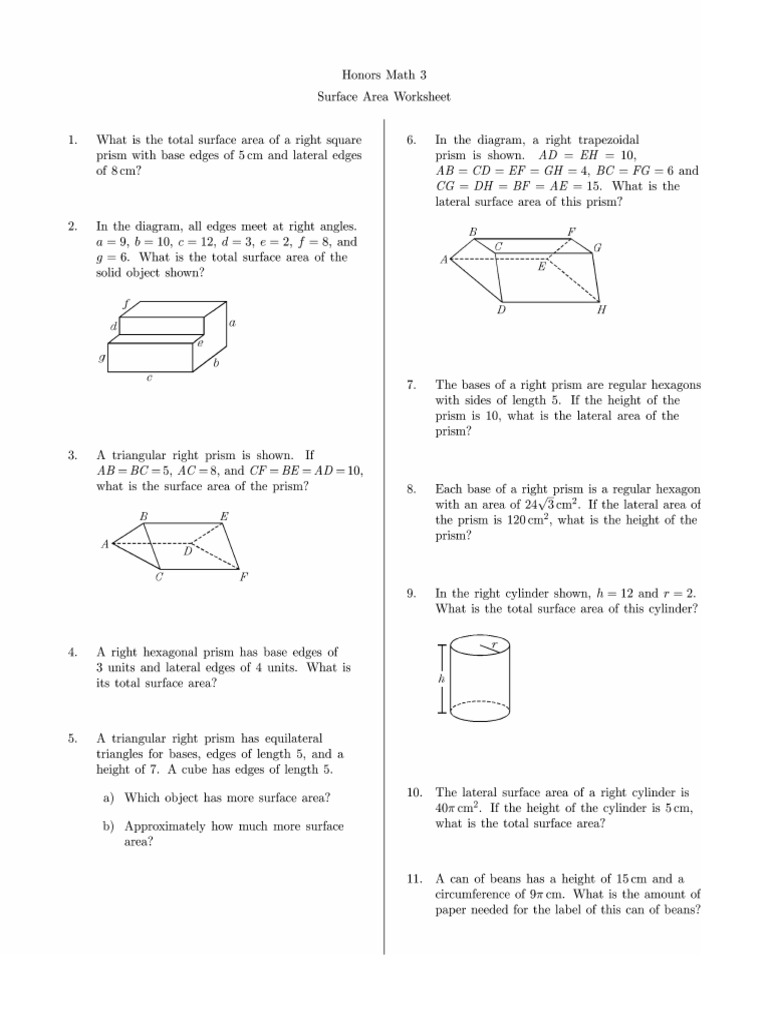 Surface Area Worksheet | PDF