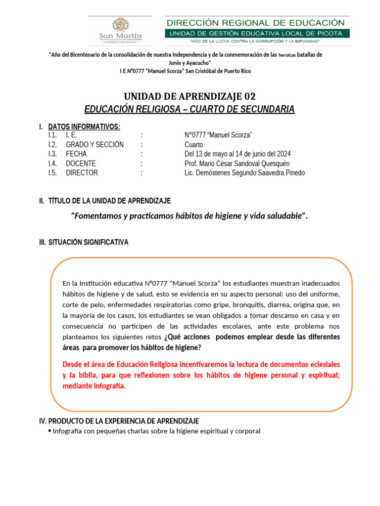 Unidad - 2 - Cuarto Grado | PDF | Fe | Jesús